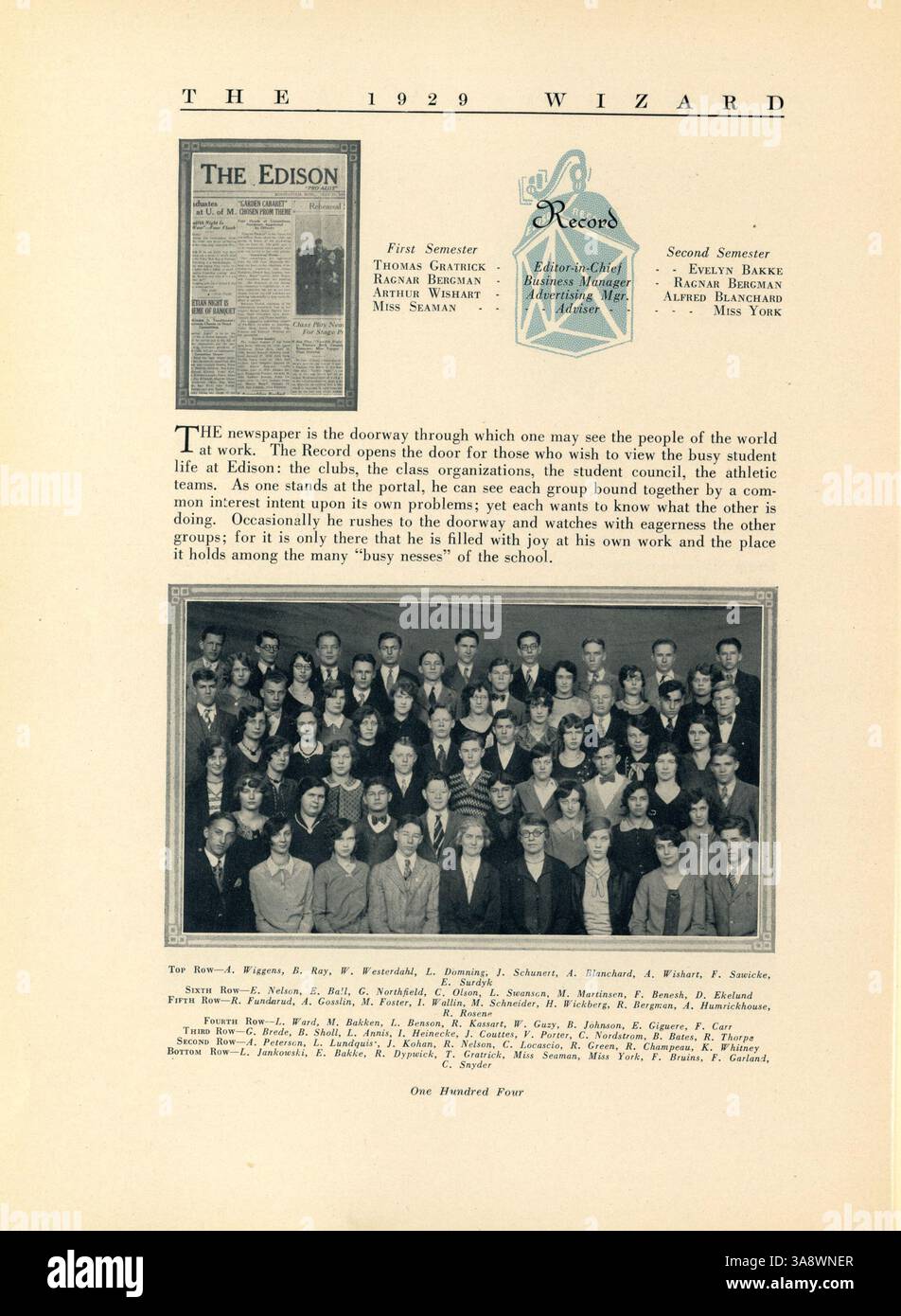 The 1929 'Wizard' yearbook of Edison High School documents the students ...
