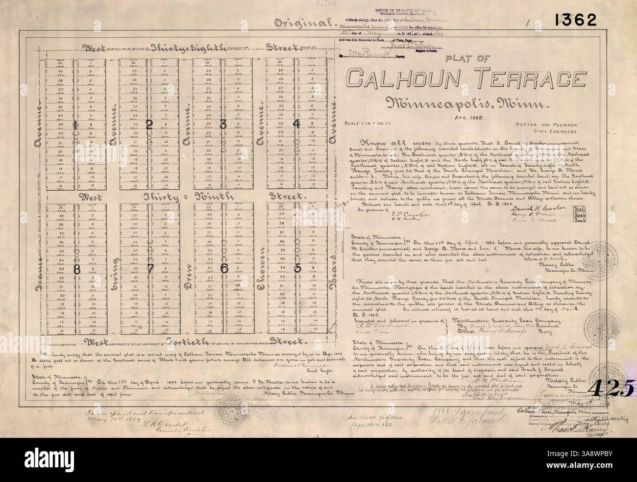 This plat map of Calhoun Terrace outlines the development and layout of ...