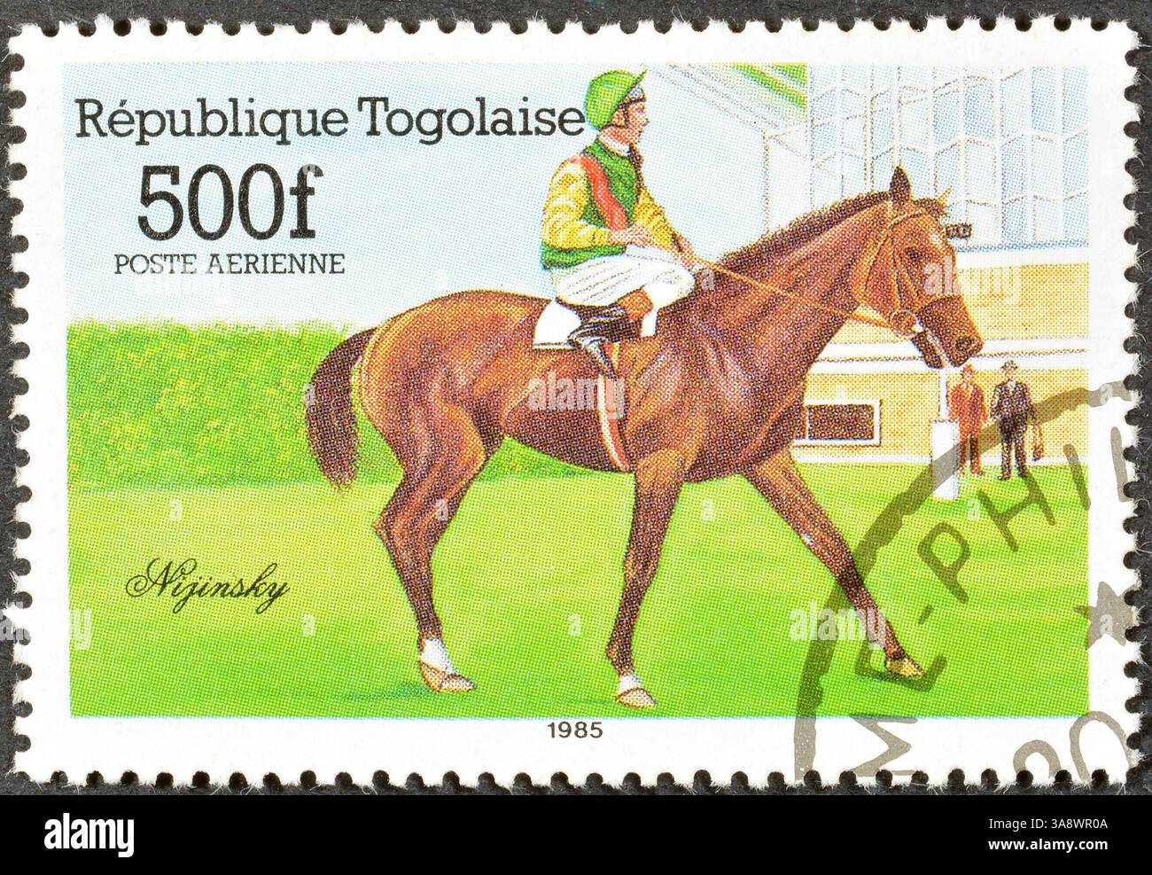 Cancelled postage stamp printed by Togo, that shows Race Horses, circa ...