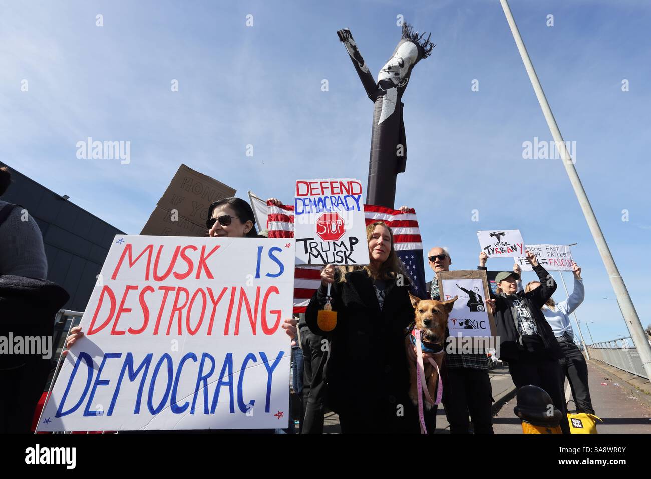 London, UK, 29th March 2025. Demonstrators rallied outside the Tesla ...