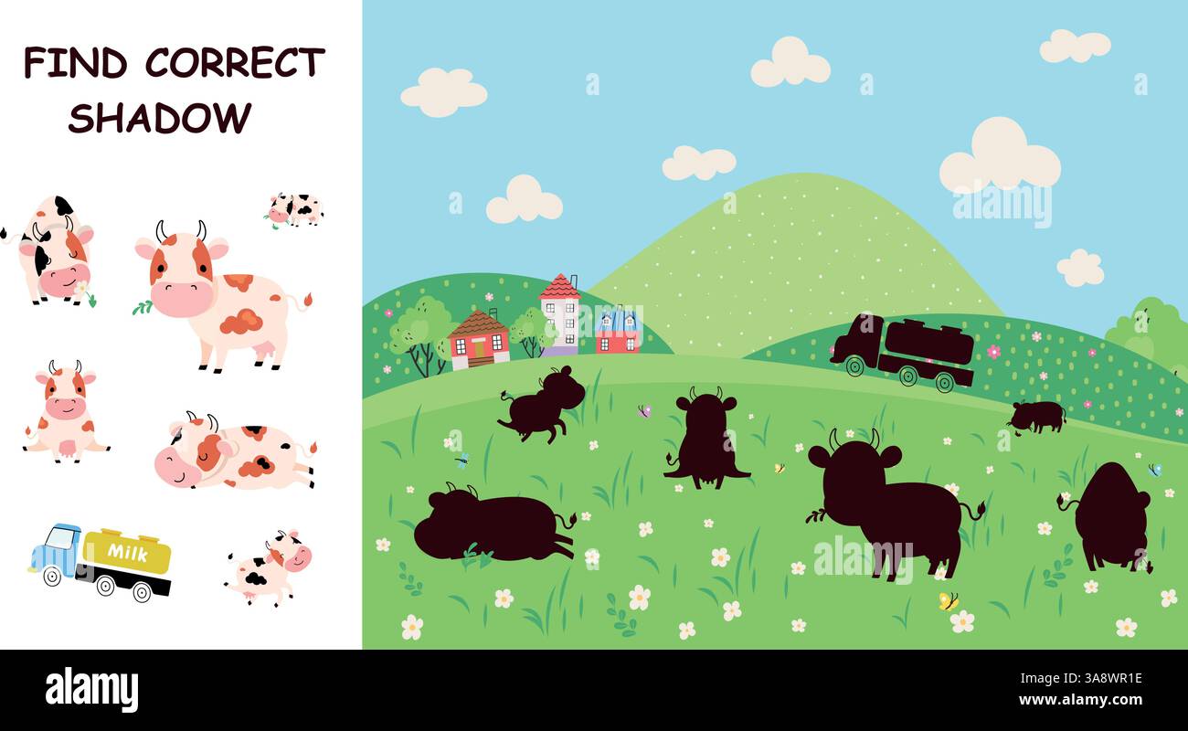 Find correct elements on farm landscape. Children puzzle game with ...