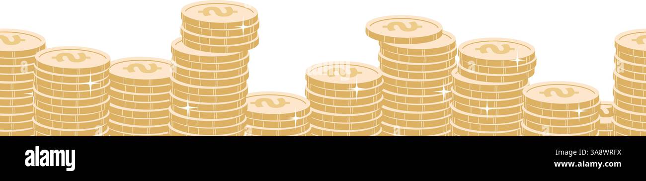 Golden coins stacks seamless pattern. Money seamless border. Financial ...