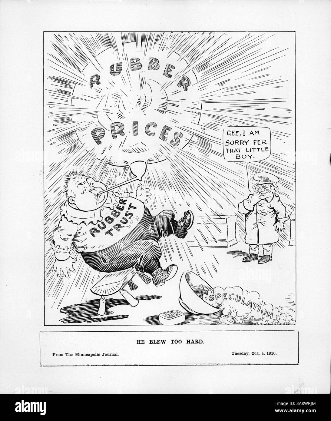 This cartoon from 1915 humorously depicts a boy labeled rubber hi-res ...