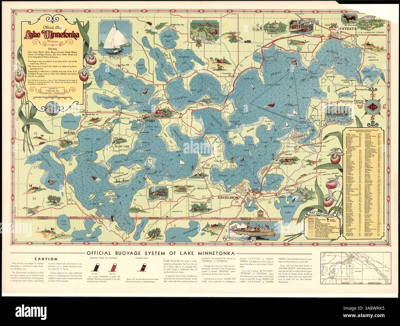 This official map of Lake Minnetonka details the main lakes, depths ...