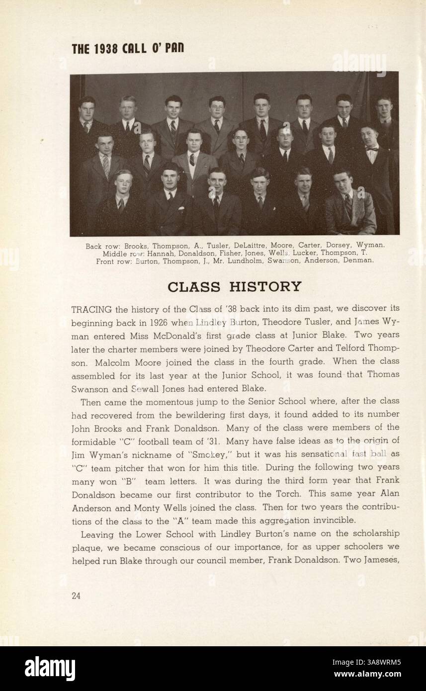 This 1938 edition of Blake School's yearbook, Call-O'-Pan, preserves ...