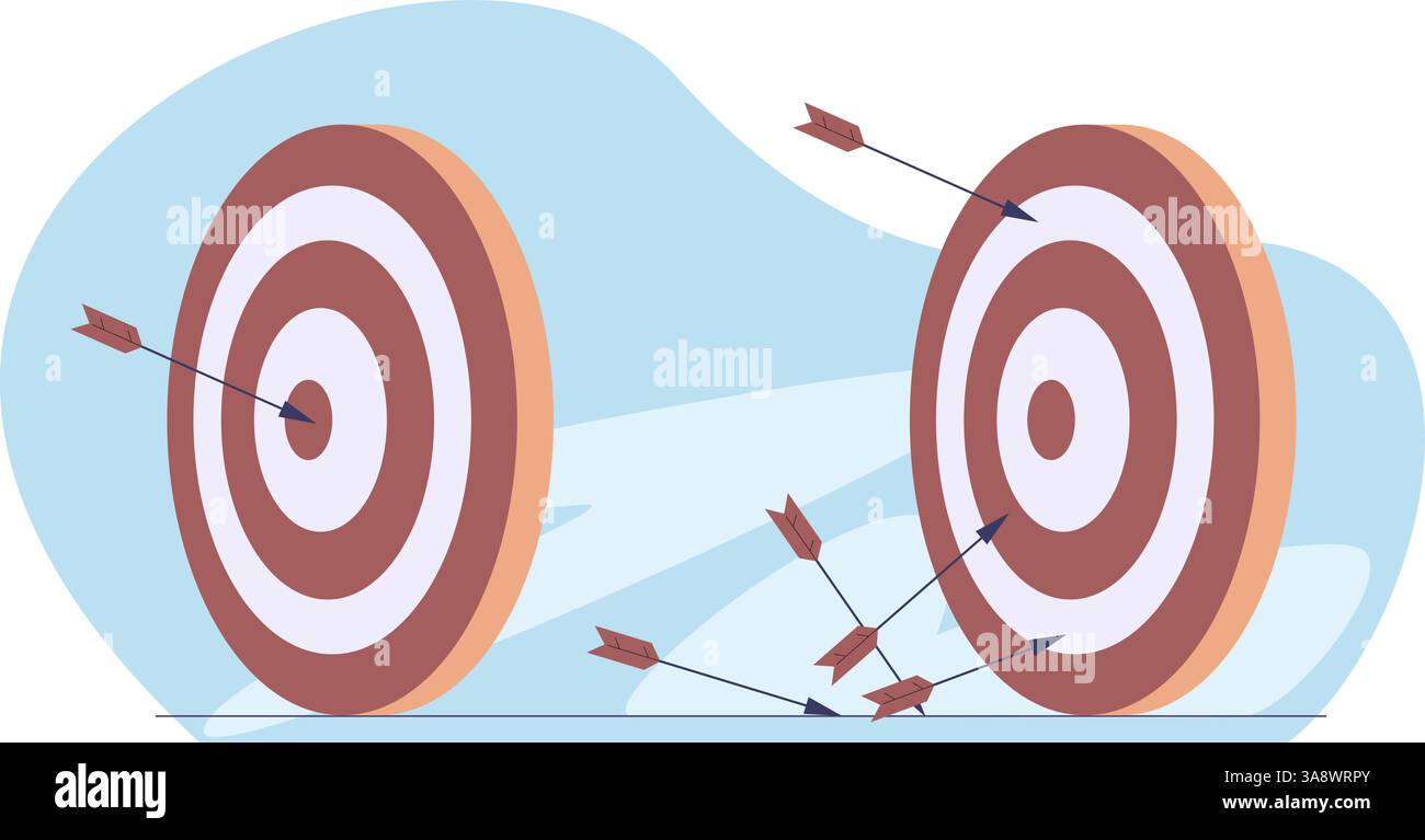 Two targets with arrows. Arrow hit center of target, arrows missed ...