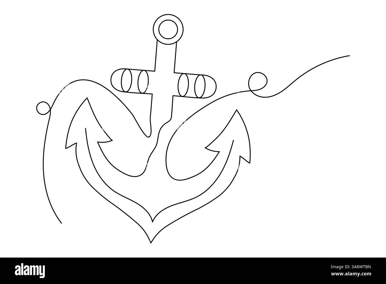 Ship anchor in continuous one line art and digital illustration Vector ...