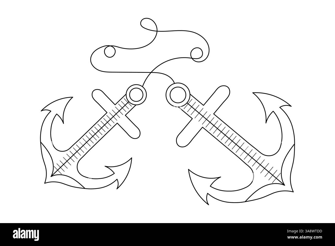 Ship anchor in continuous one line art and digital illustration Vector ...