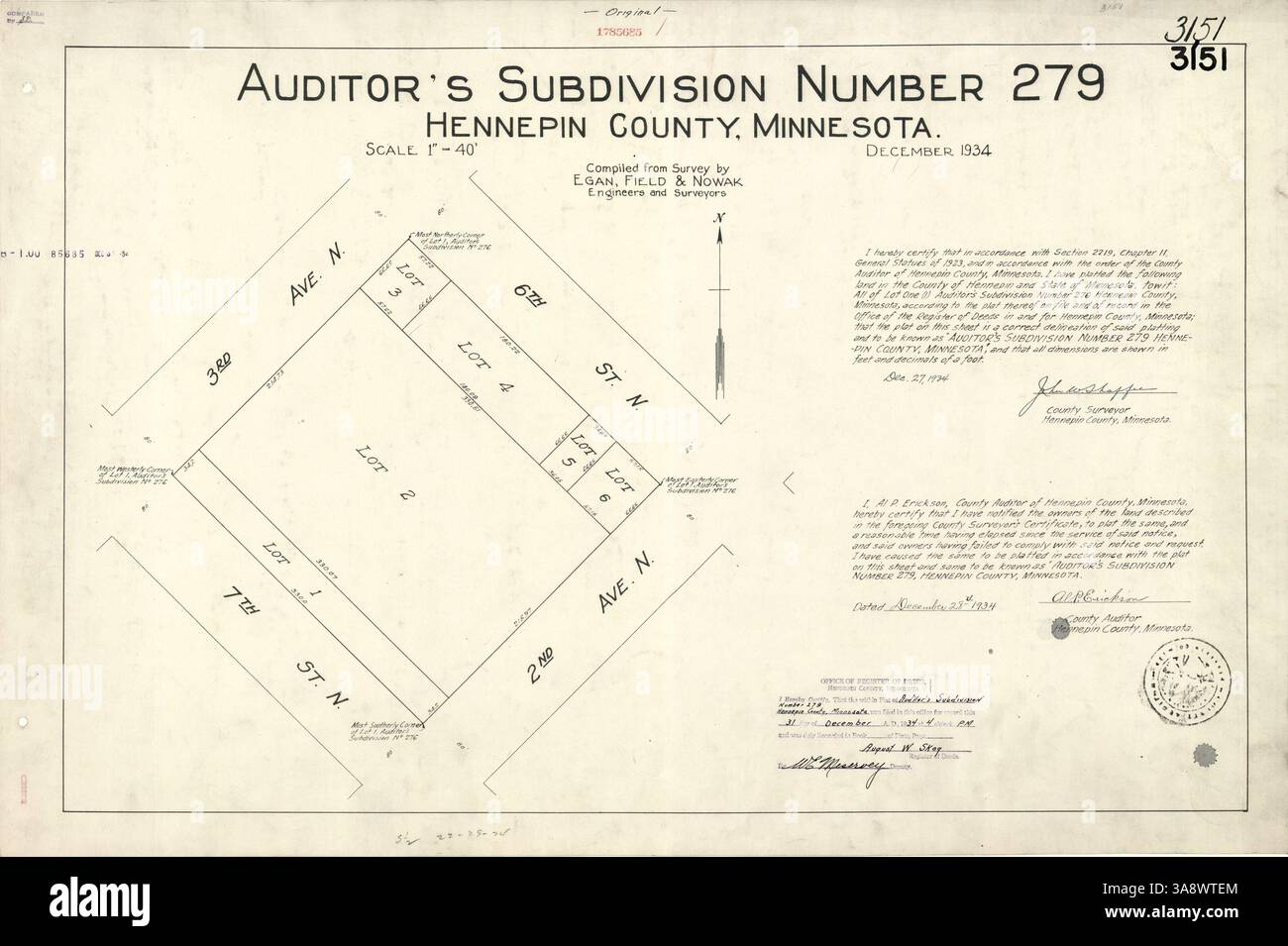 The image represents Auditor's Subdivision Number 279, a land ...