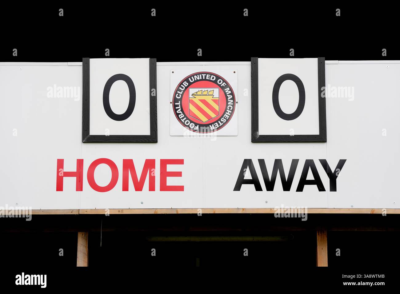 A general view of the scoreboard inside Broadhurst Park, Manchester ...