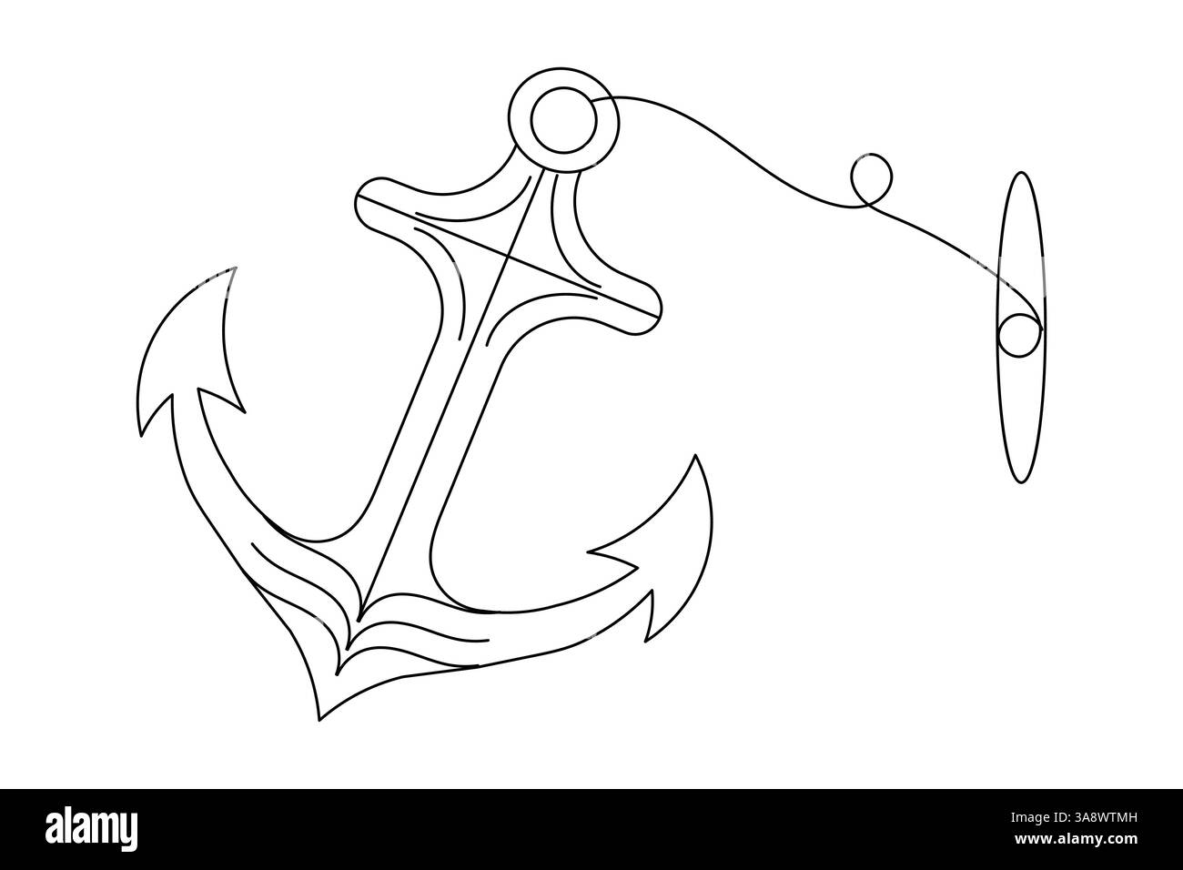 Ship anchor in continuous one line art and digital illustration Vector ...