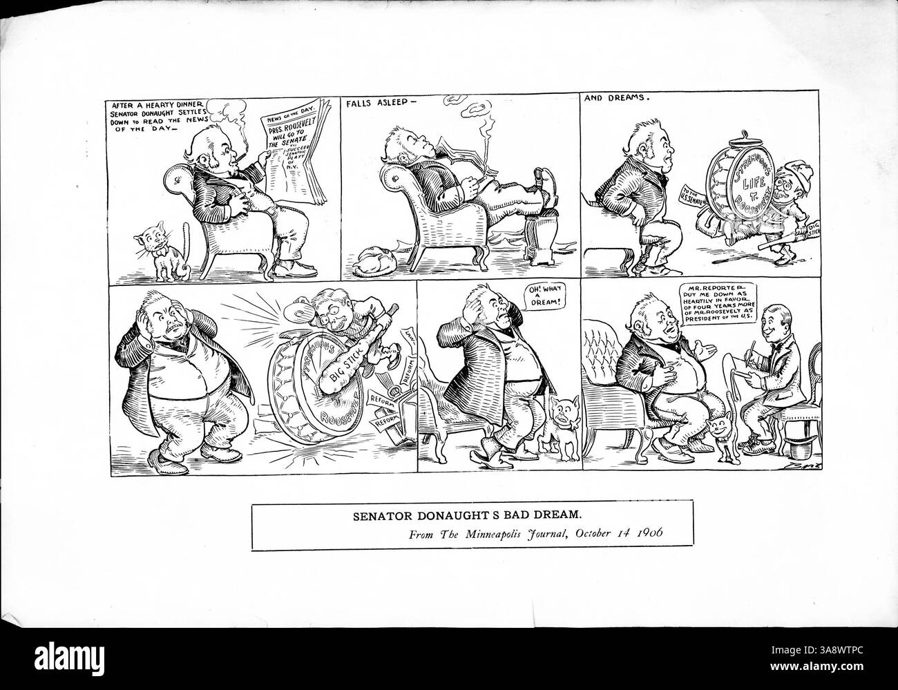 A political cartoon showing Senator Donaught dreaming of President ...