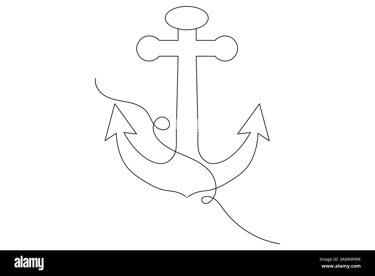 Ship anchor in continuous one line art and digital illustration Vector ...