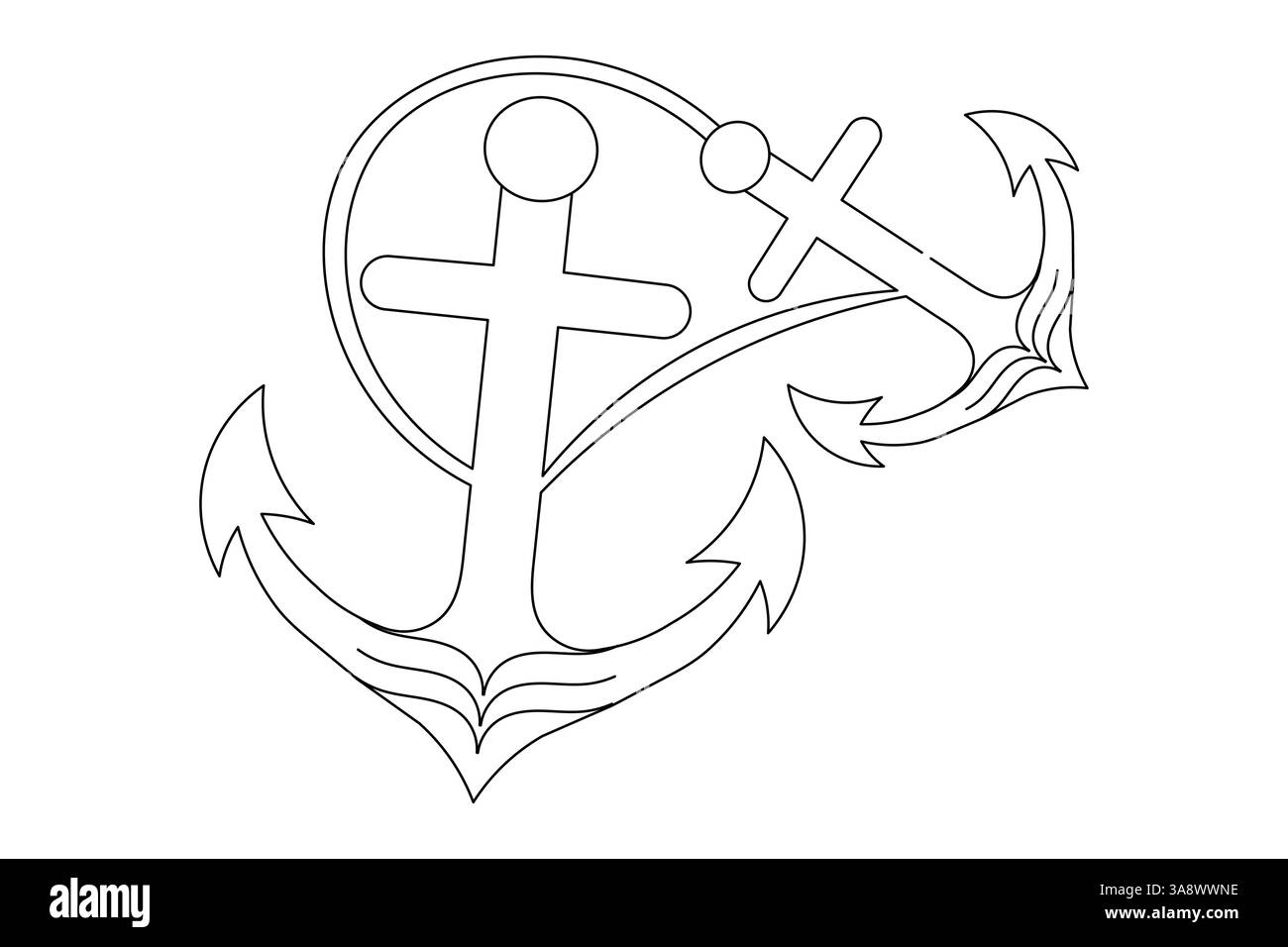 Ship anchor in continuous one line art and digital illustration Vector ...