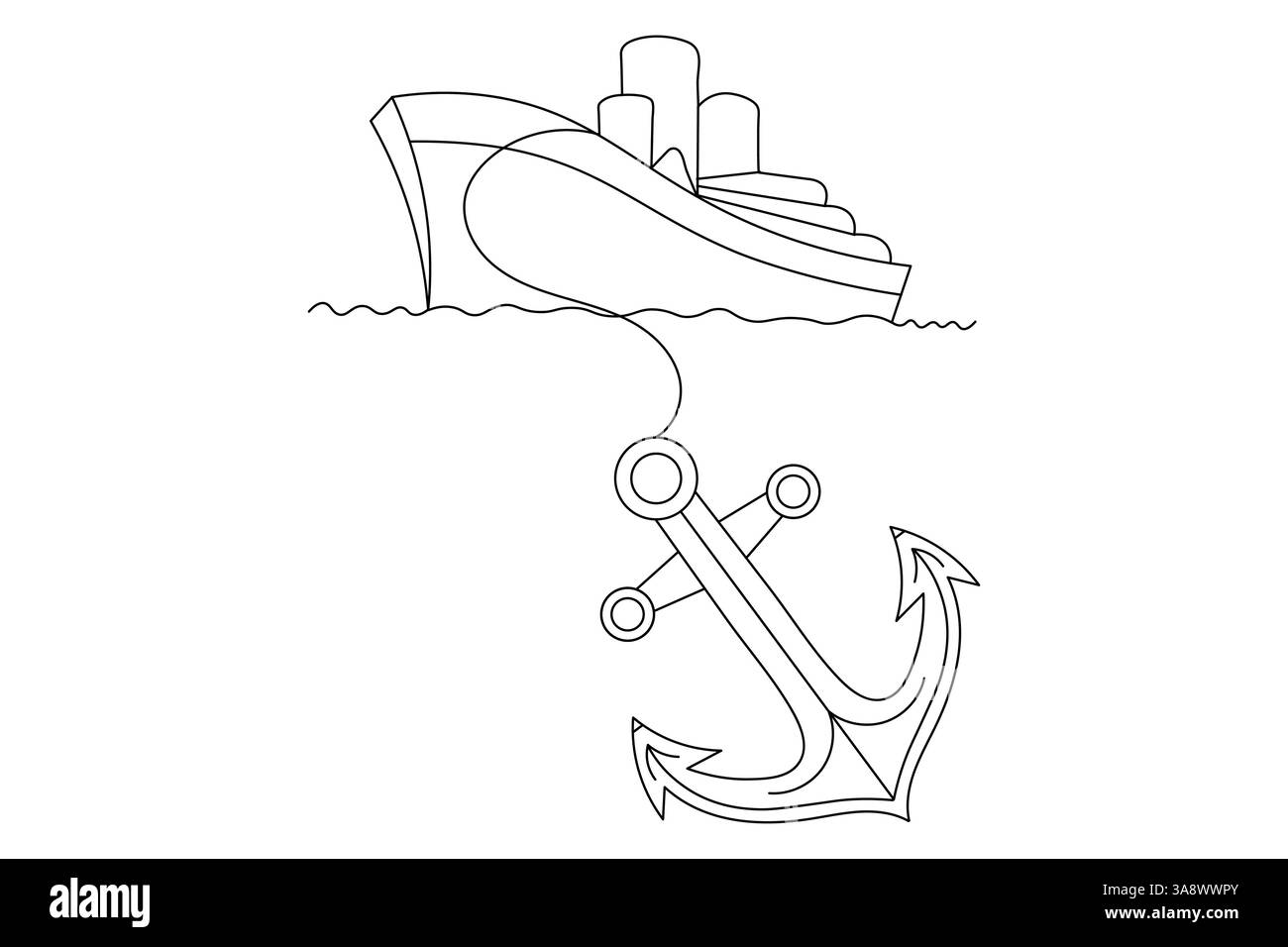 Ship anchor in continuous one line art and digital illustration Vector ...