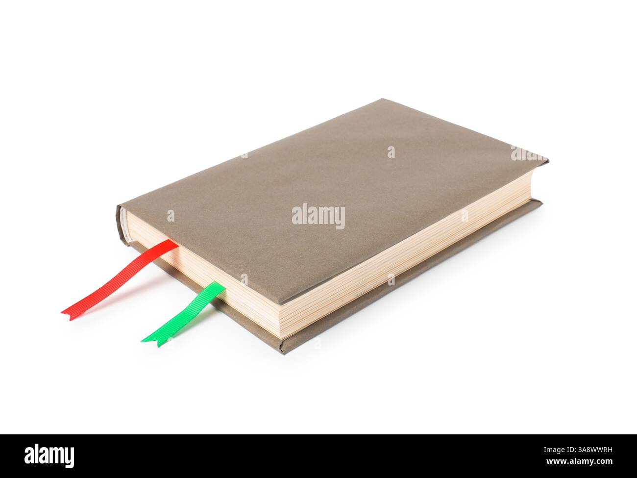 Book with ribbon bookmarks isolated on white Stock Photo - Alamy