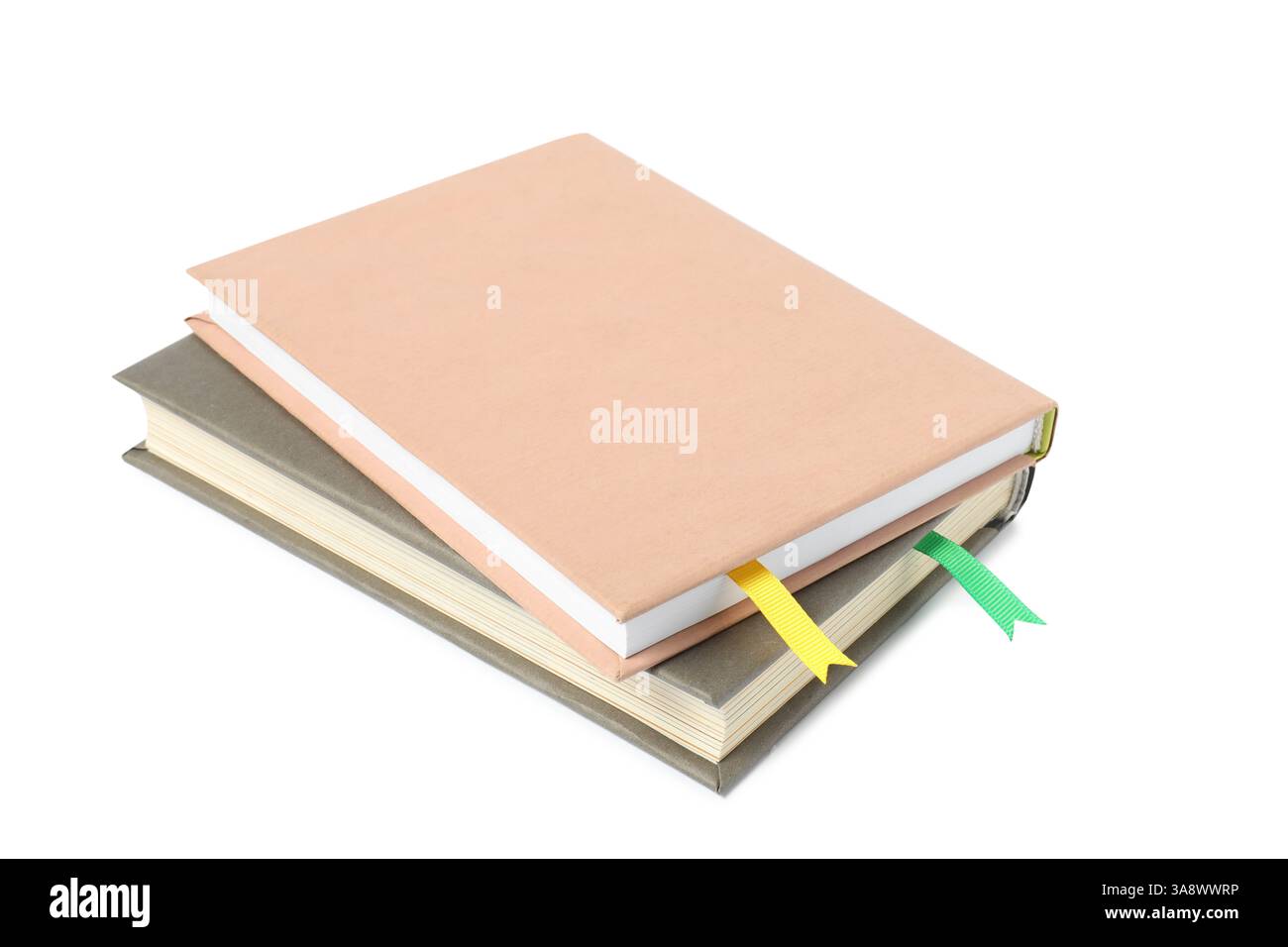 Books with ribbon bookmarks isolated on white Stock Photo - Alamy