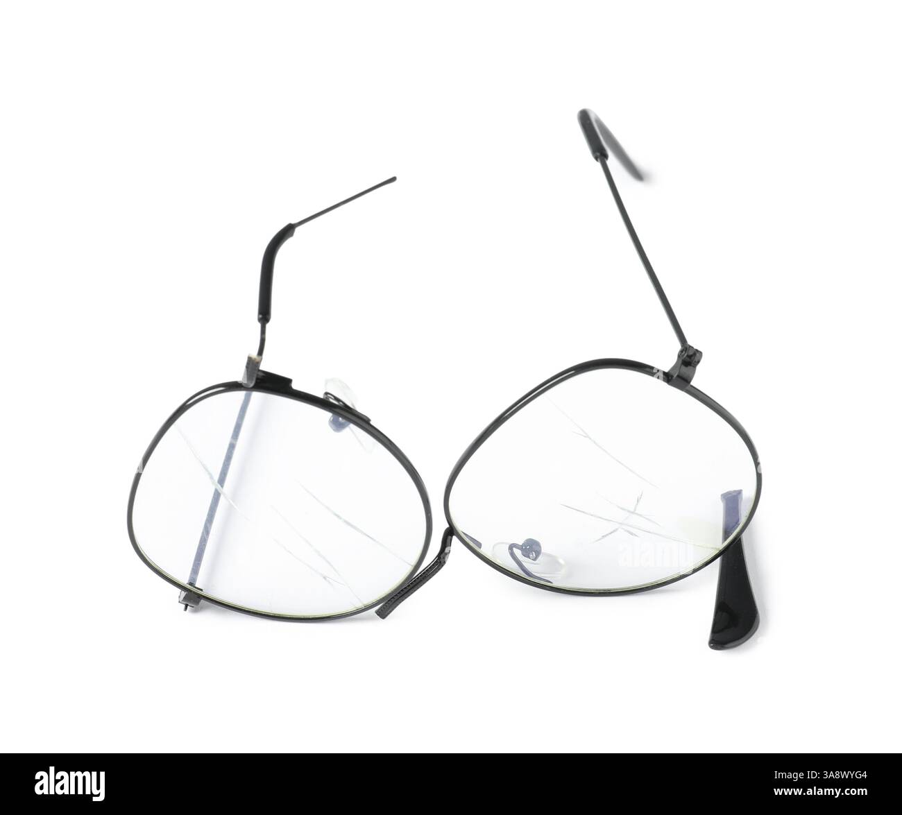 Broken eyeglasses with black frame isolated on white Stock Photo - Alamy