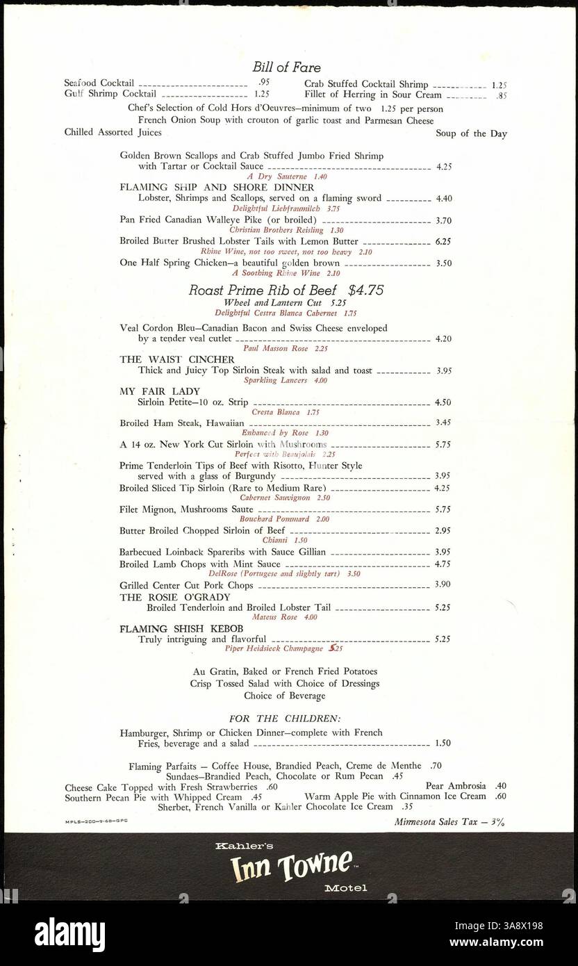 This bi-fold menu from Kahler's Inn Towne Motel offers a look at ...