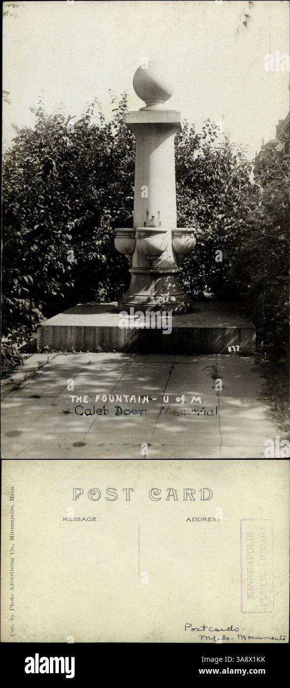 A photo postcard of the Caleb Dorr Memorial Fountain, installed in 1902 ...