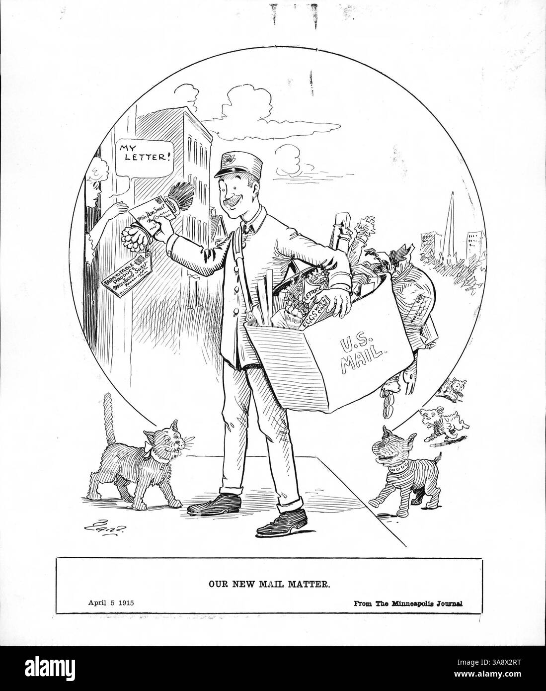 In this 1920s-era illustration, a postman delivers a letter to a woman ...