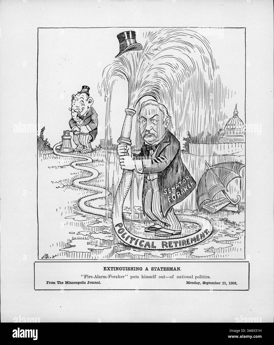 The cartoon 'Extinguishing a Statesman' humorously depicts Senator ...