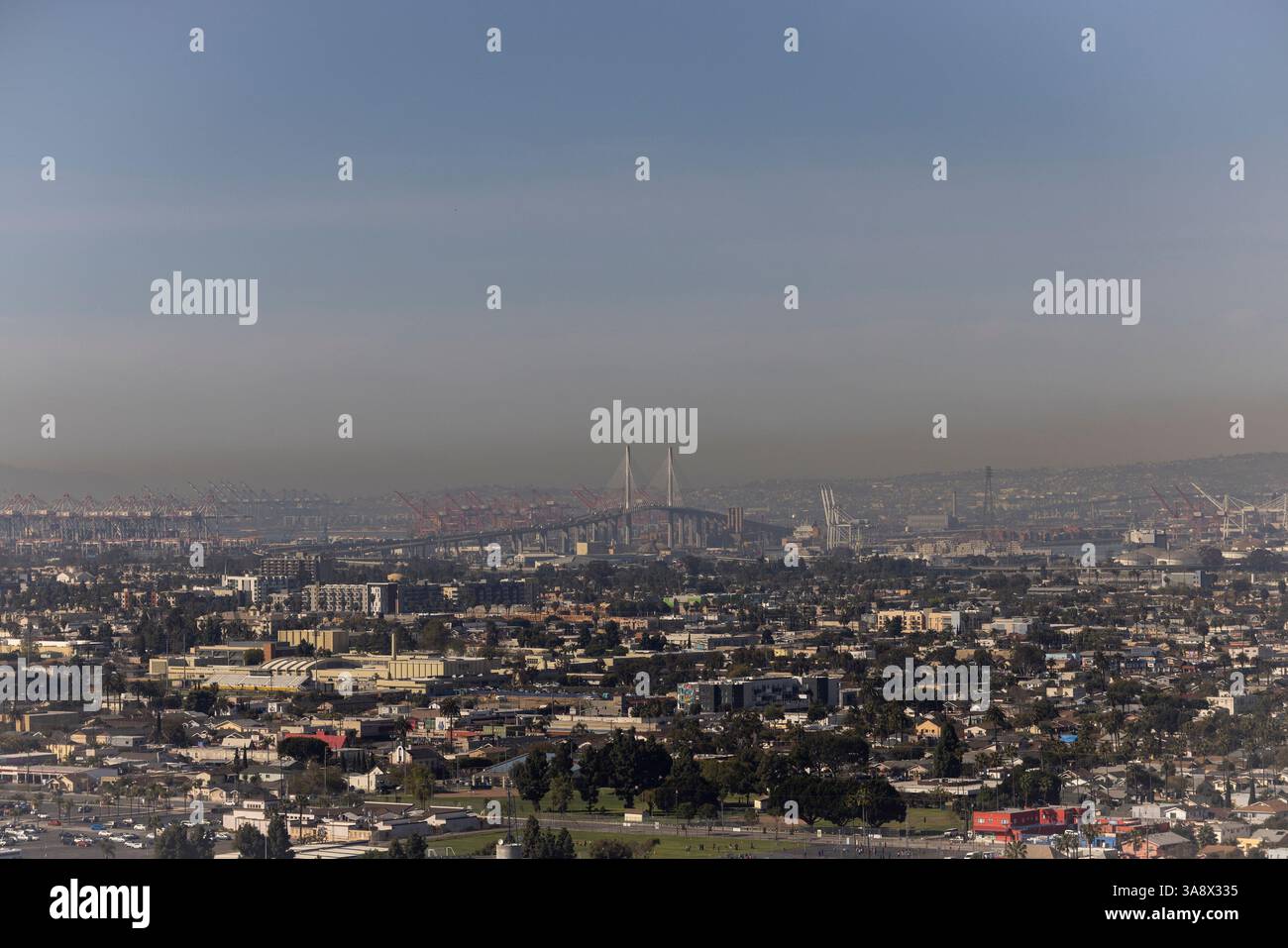Smog lingers over the city overlooking the Ports of Long Beach and Los ...