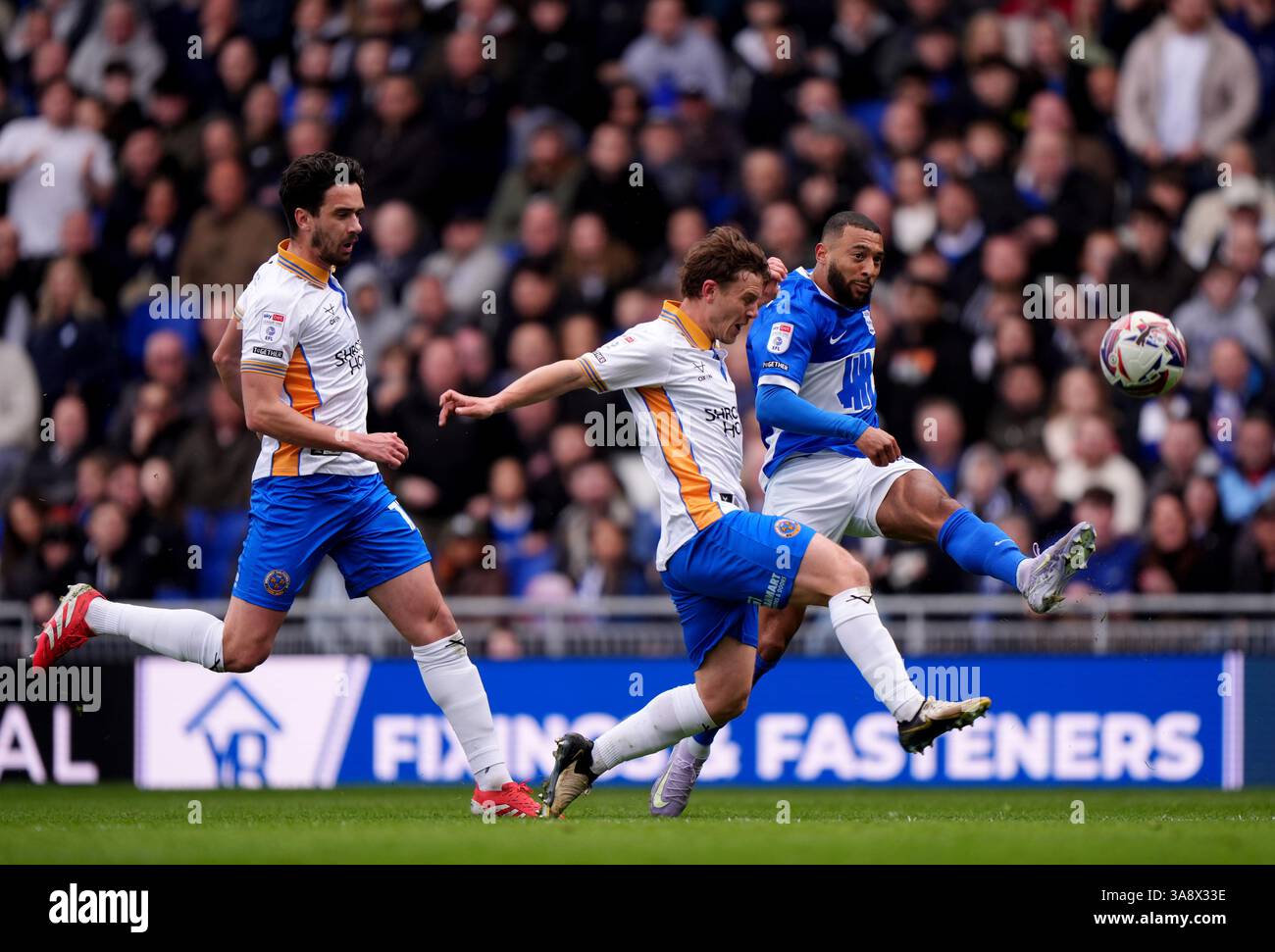 Birmingham City's Keshi Anderson (right) has a shot on goal during the ...