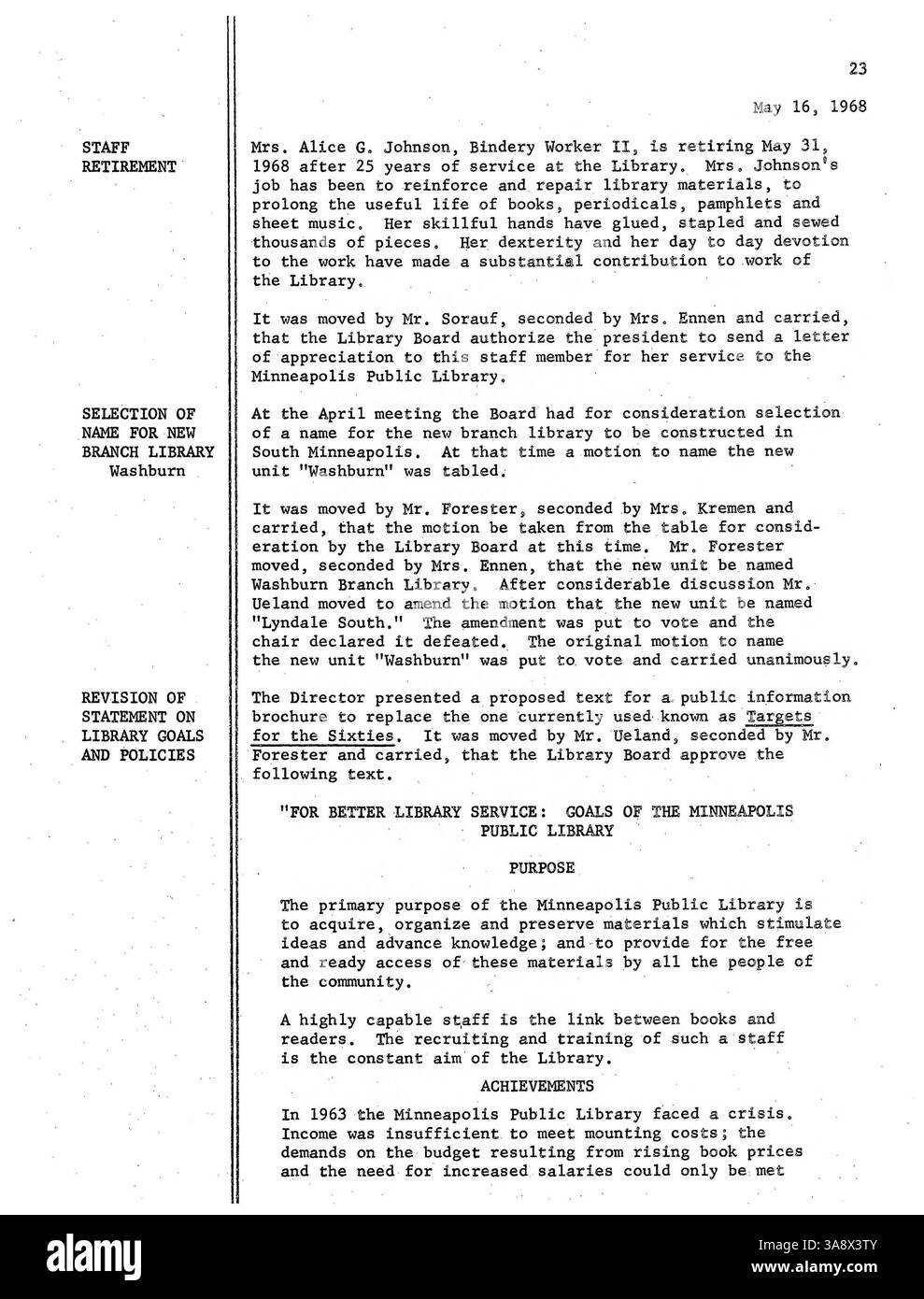 These minutes from the 1968 meetings of the Minneapolis Public Library ...
