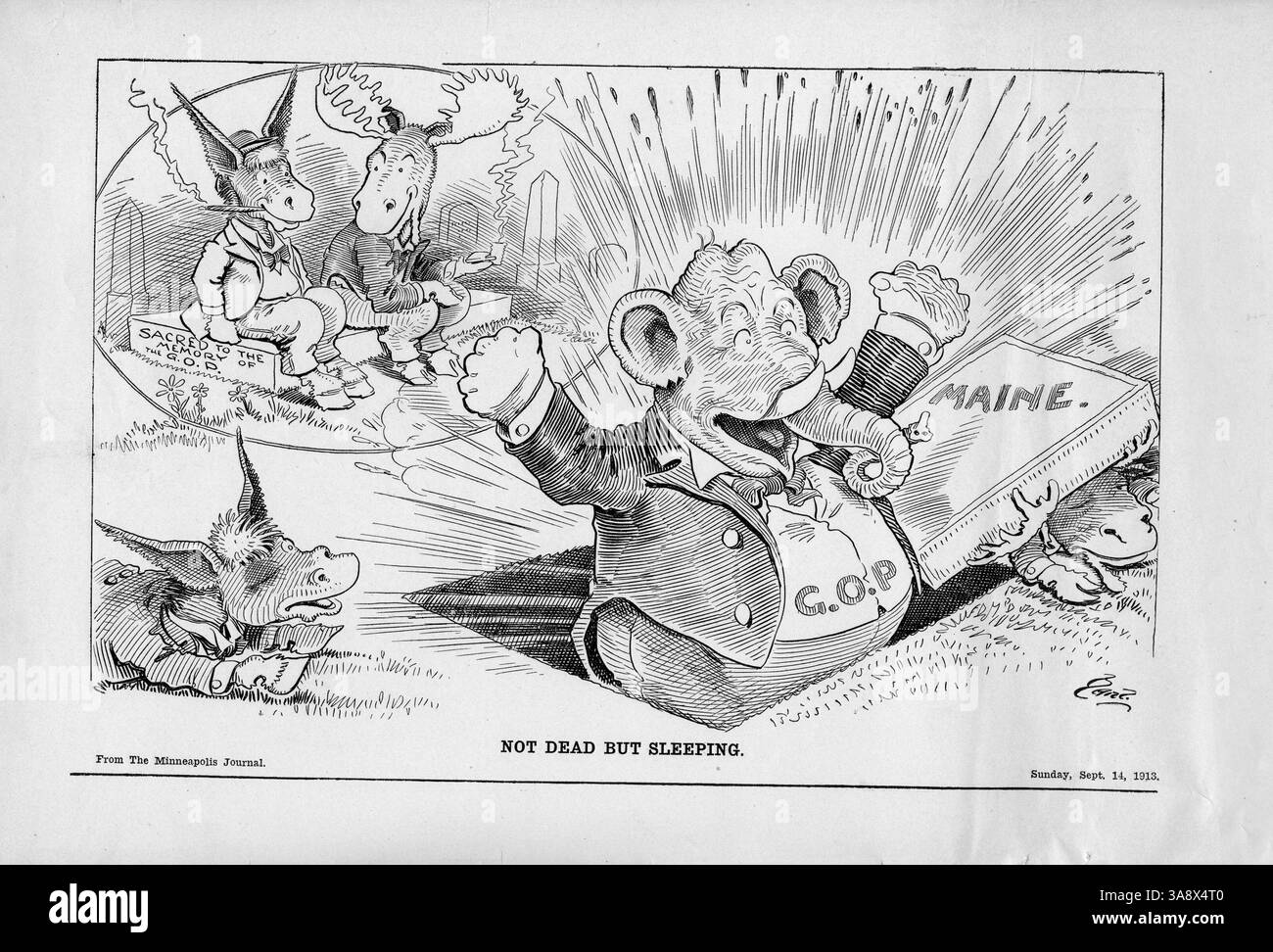 This political cartoon features the g o p elephant emerging fro hi-res ...
