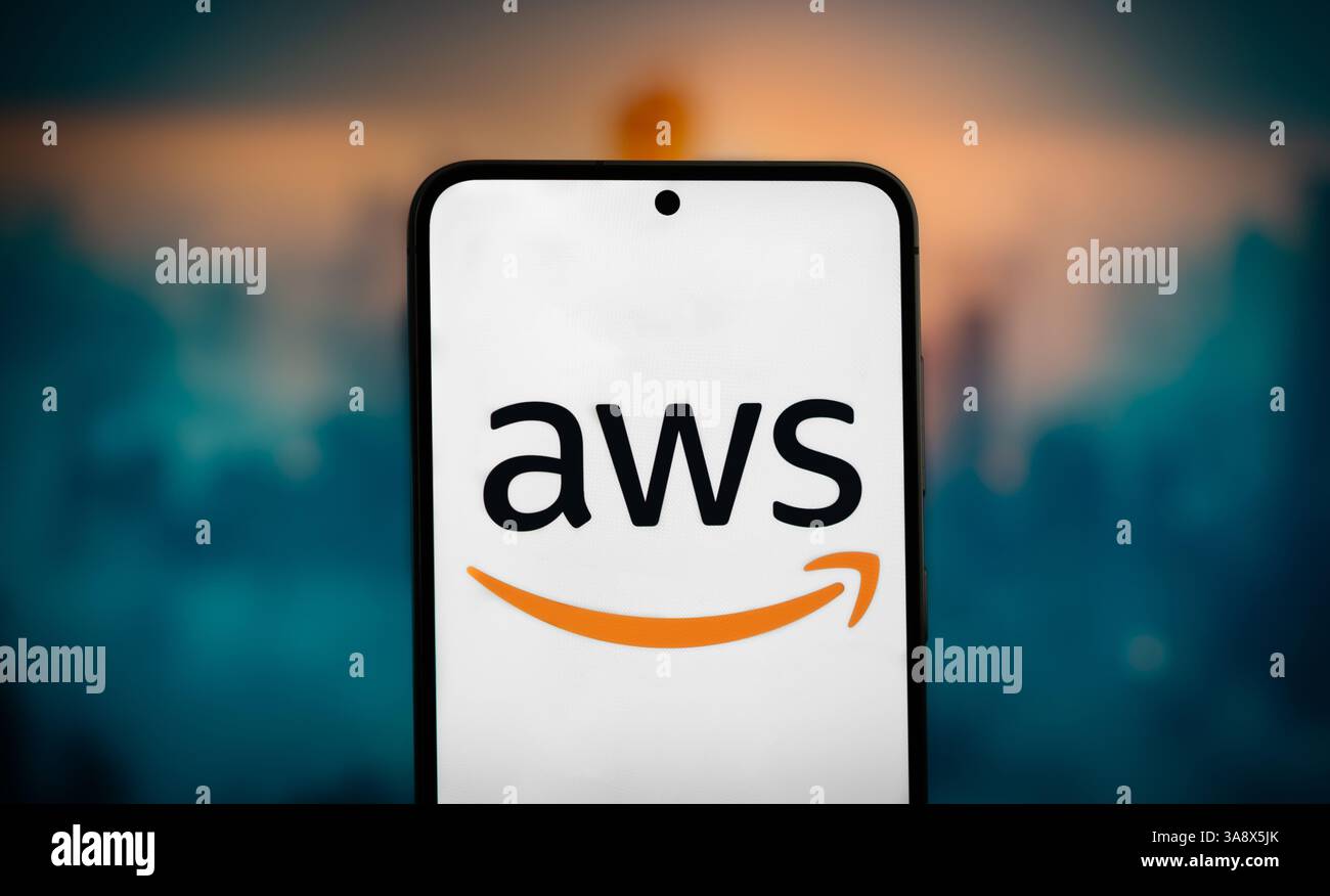 Amazon Web Services - AWS logo displayed on mobile device Stock Photo ...