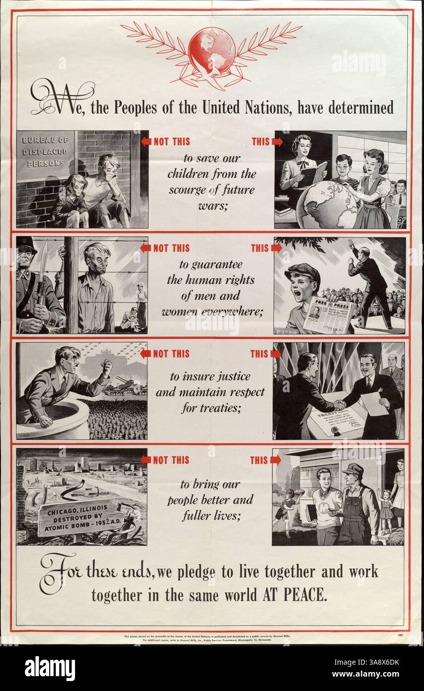 The preamble to the United Nations charter is paired with images ...
