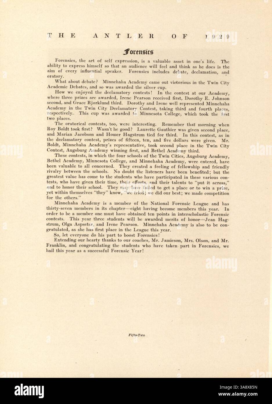 The Antler yearbook of 1929 from Minnehaha Academy features important ...