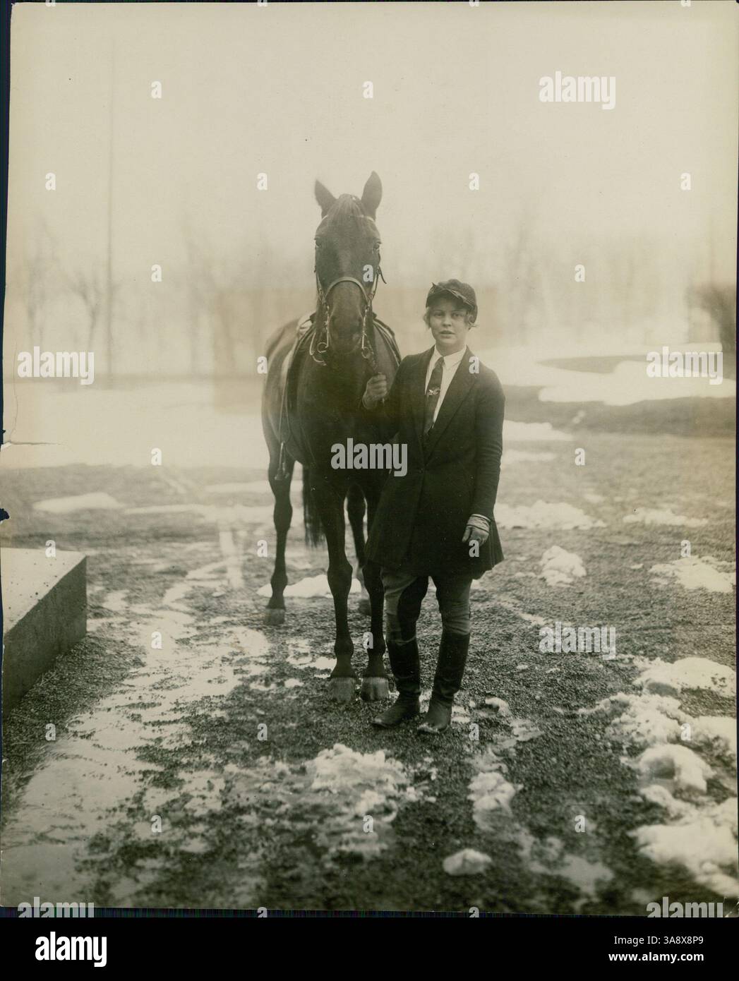 A portrait of Miss Charlotte Gretchen Paust with a horse, showcasing ...