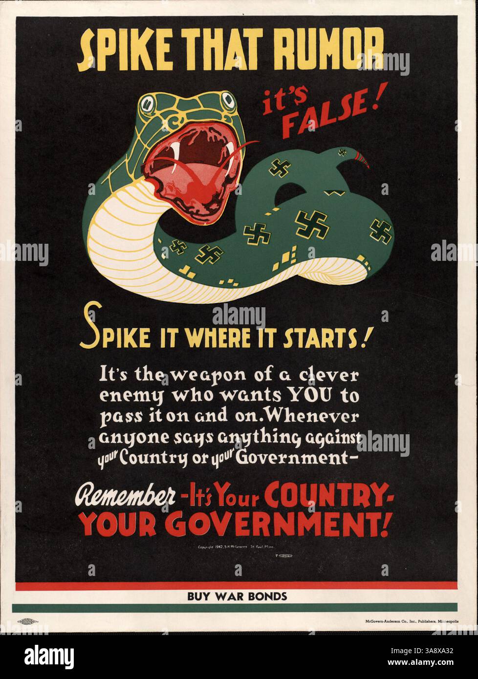 The world war ii era propaganda poster titled spike that rumor hi-res ...