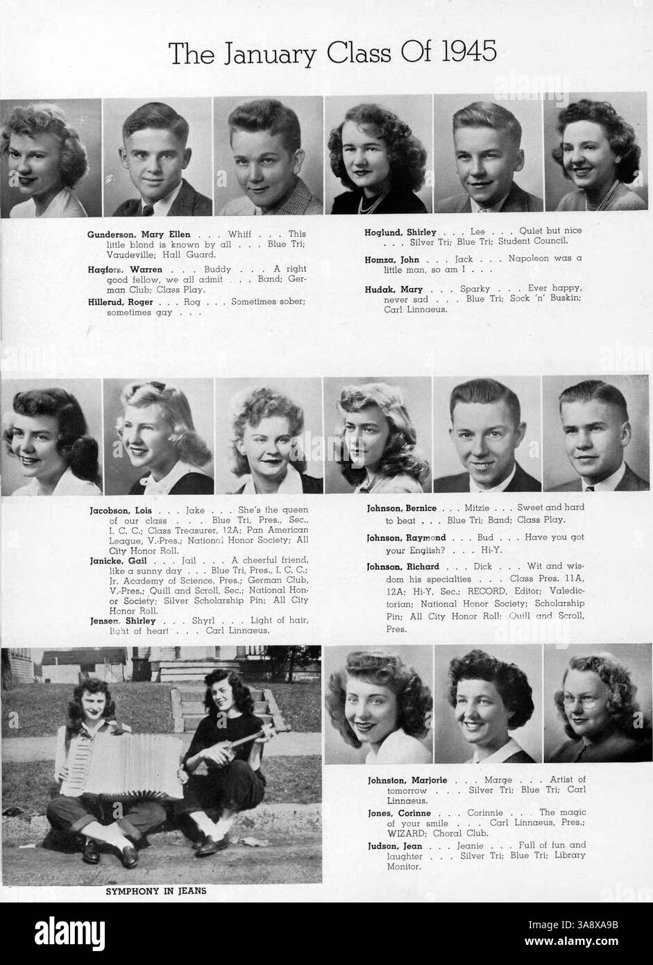 The 1945 'Wizard' yearbook captures student life, academic events, athletics, and school clubs ...