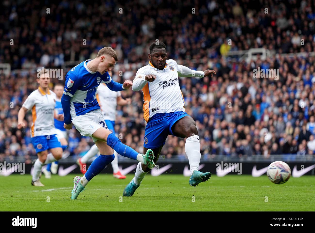 Birmingham City's Jay Stansfield has a shot on goal during the Sky Bet ...