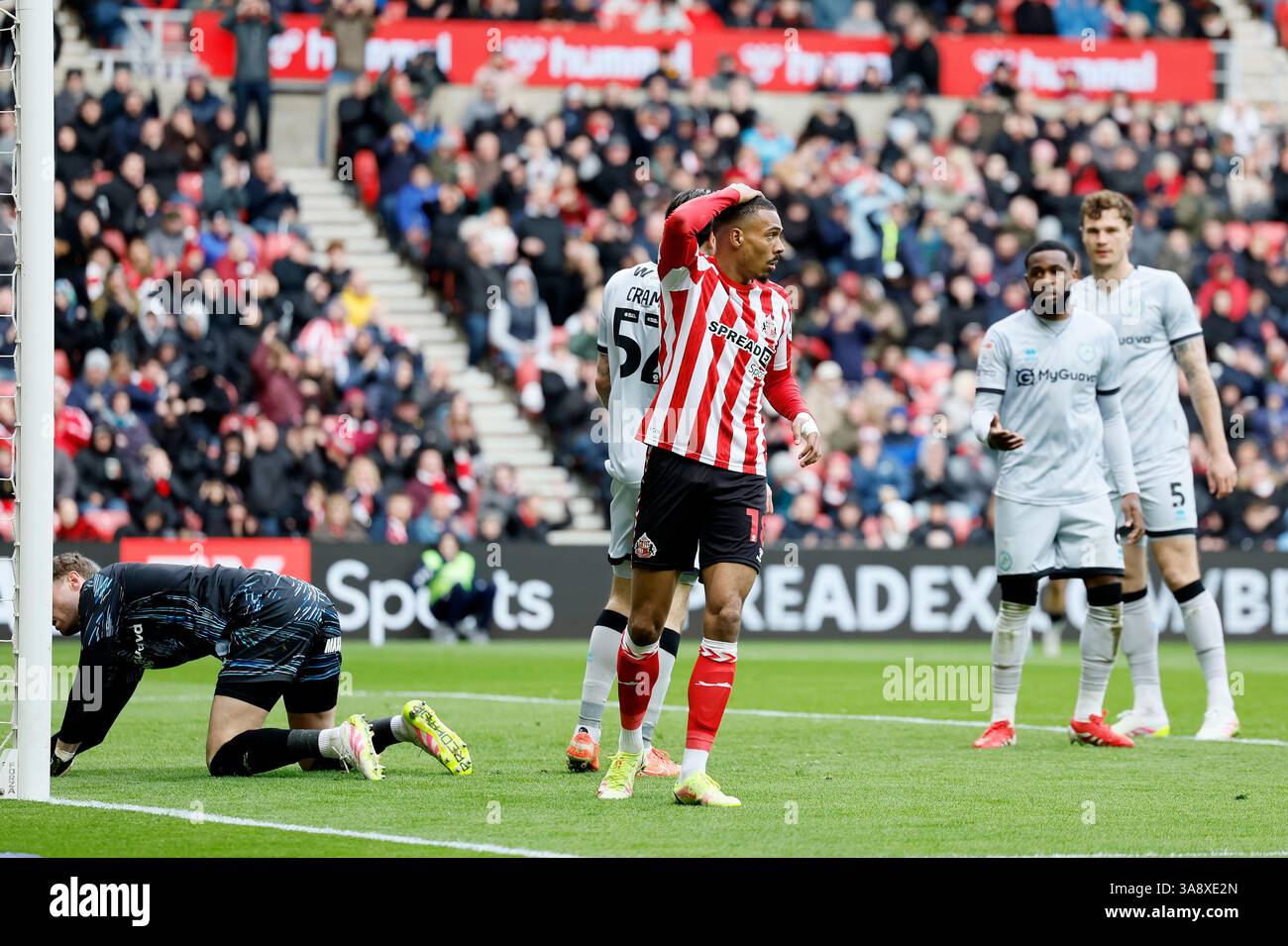 Sunderland's Wilson Isidor reacts after a missed opportunity during the Sky Bet Championship ...