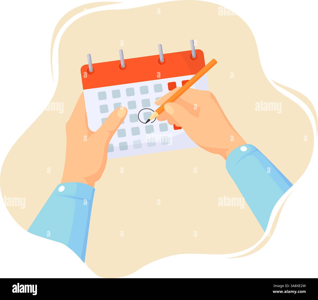 Hand circles calendar date. Hand hold pen marker make circled mark on ...