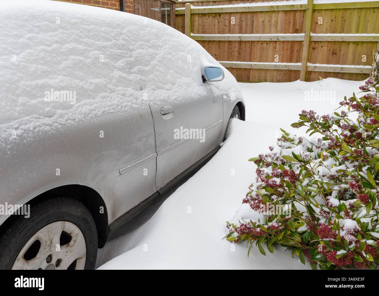 Car in deep snowdrift on driveway Stock Photo - Alamy