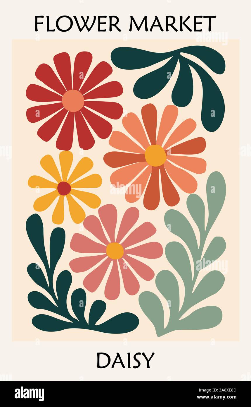 Retro mid century modern flower market poster Stock Vector Image & Art ...