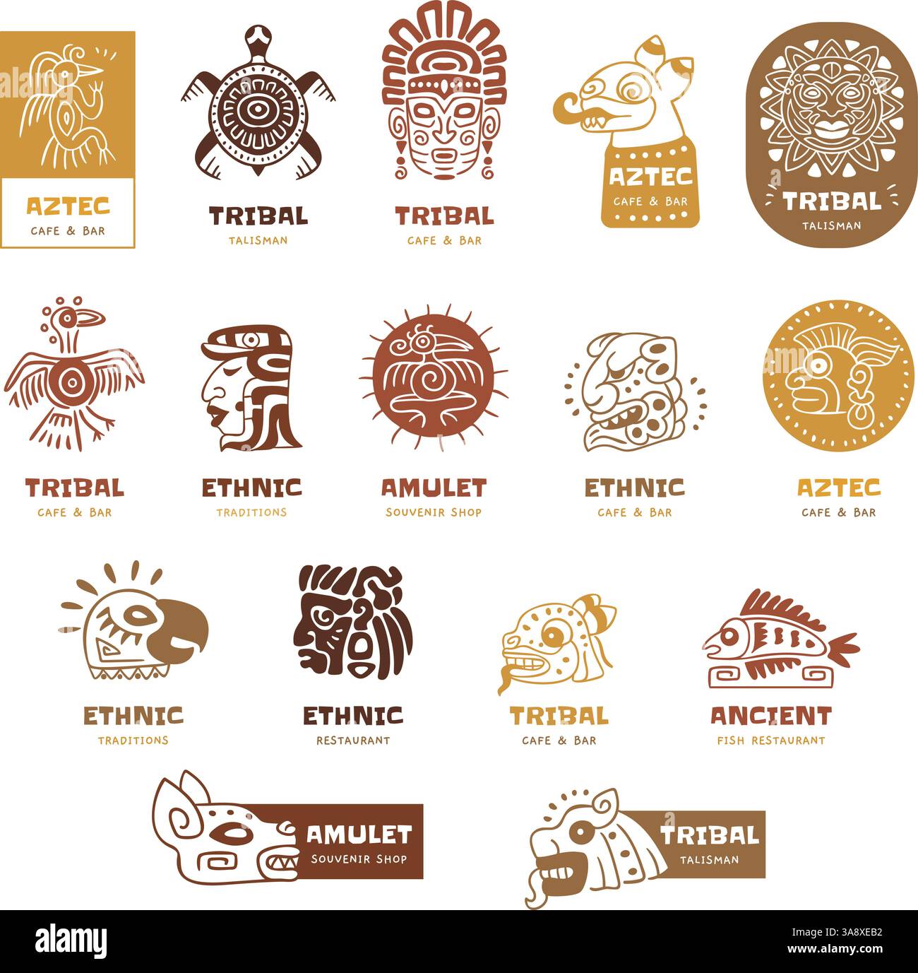 Maya logo. Mayan ethnic symbols, peruvian aztec culture ancient mexican ...