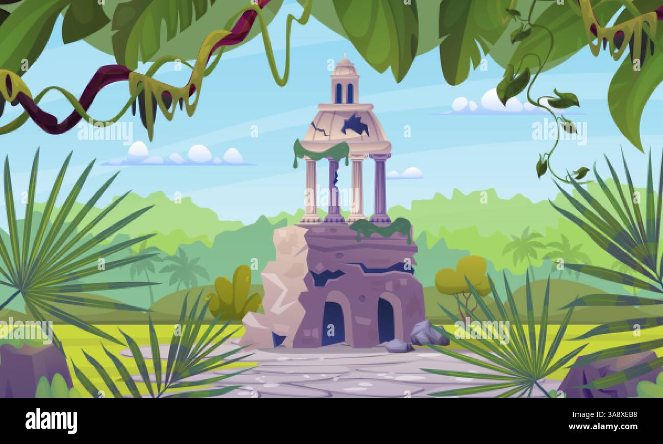 Jungle ruins. Ancient stone building ruin lost civilization in forest ...