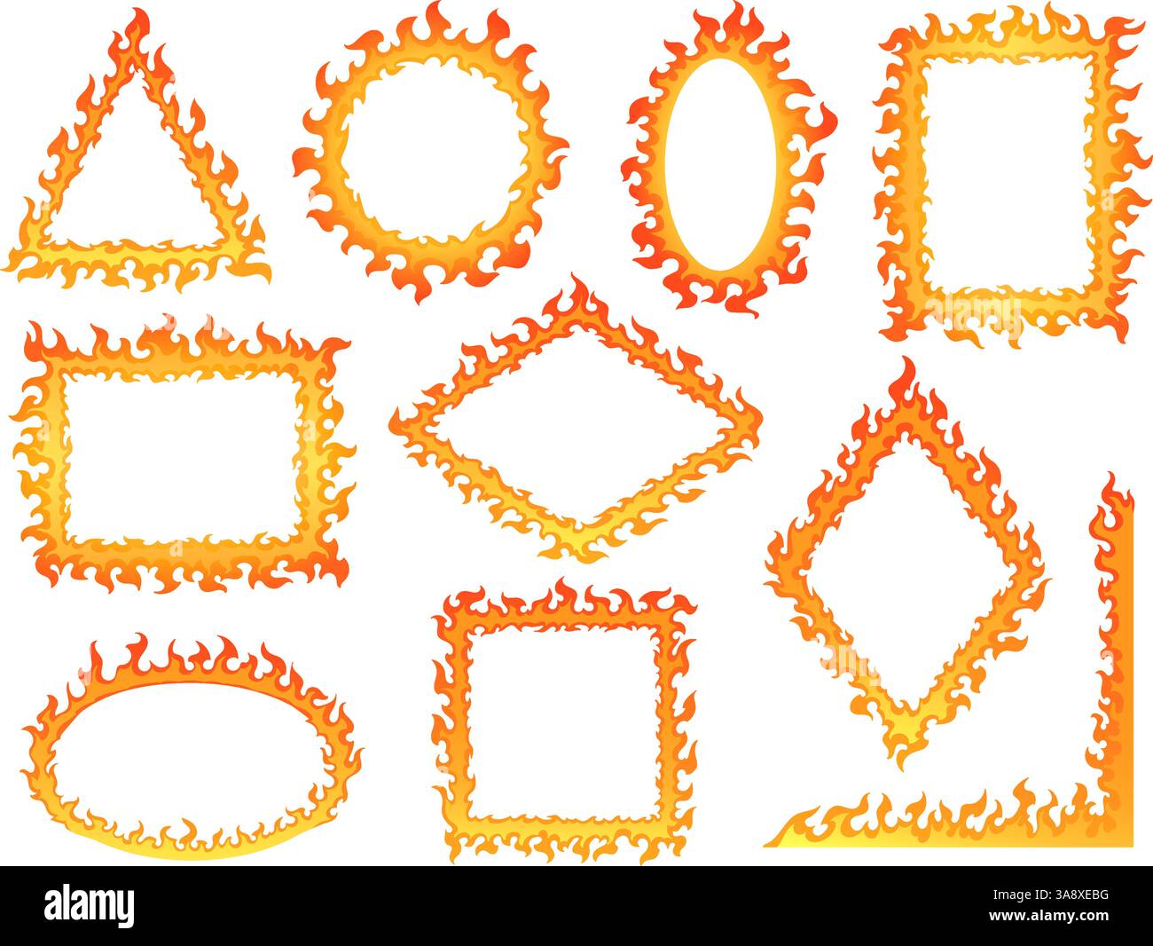 Cartoon flame borders. Fire frames shapes, burn bonfire line devil ...