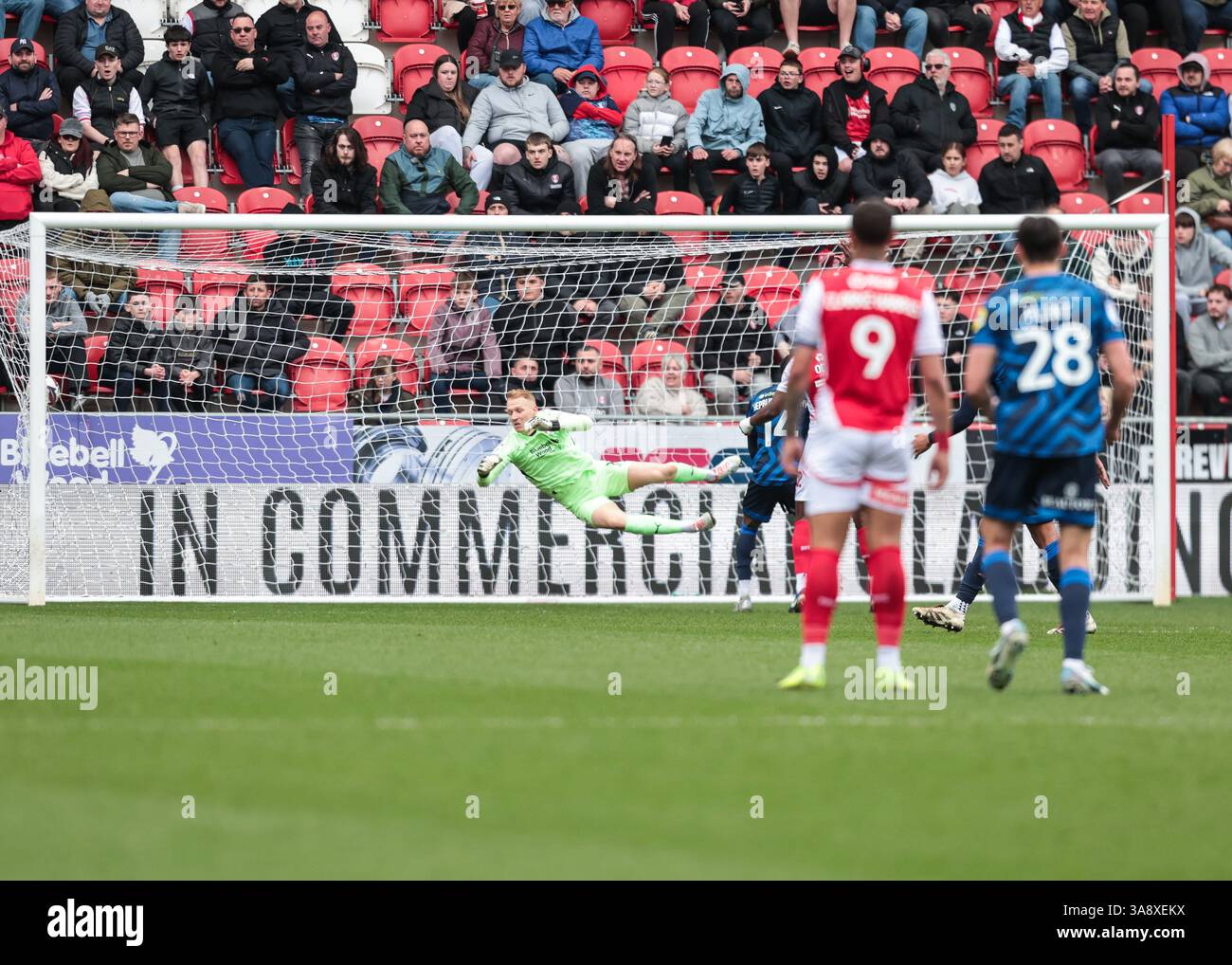 Rotherham, UK. 29th Mar, 2025. Kamari Doyle of Crawley Town scores to ...