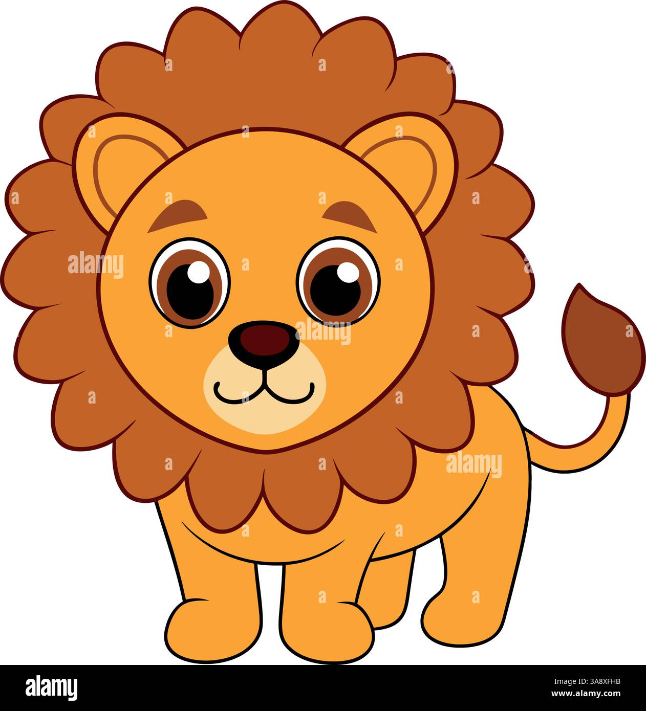 Cute lion with a big fluffy mane and bright eyes in adorable cartoon ...