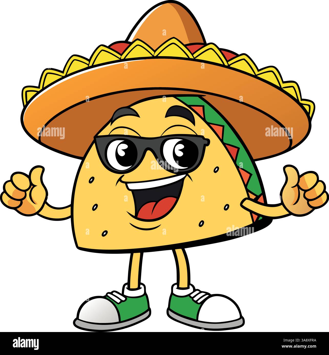 Happy taco character with sombrero vector illustration Stock Vector ...