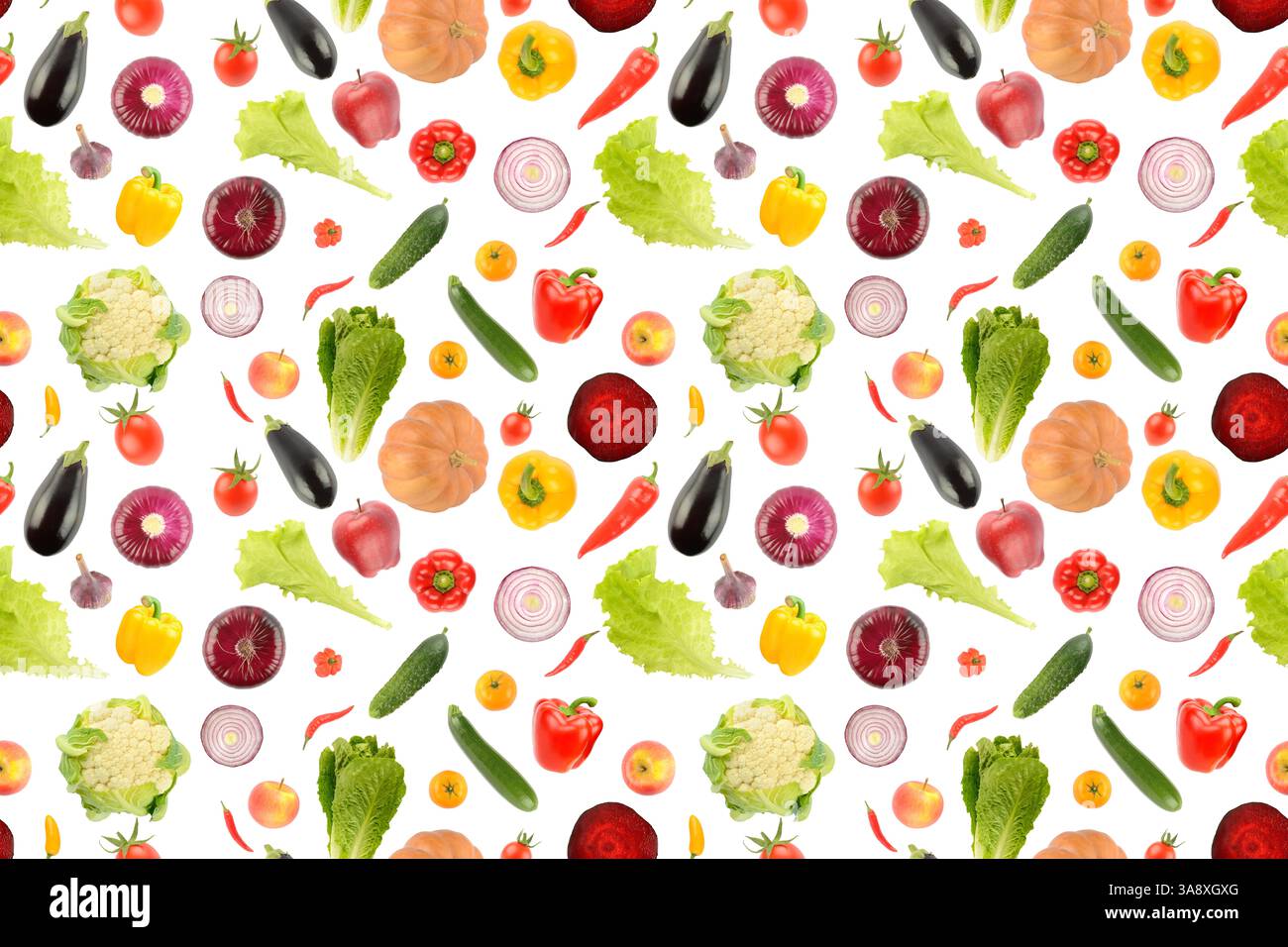 Fruit vegetable seamless pattern isolated on white background Stock ...