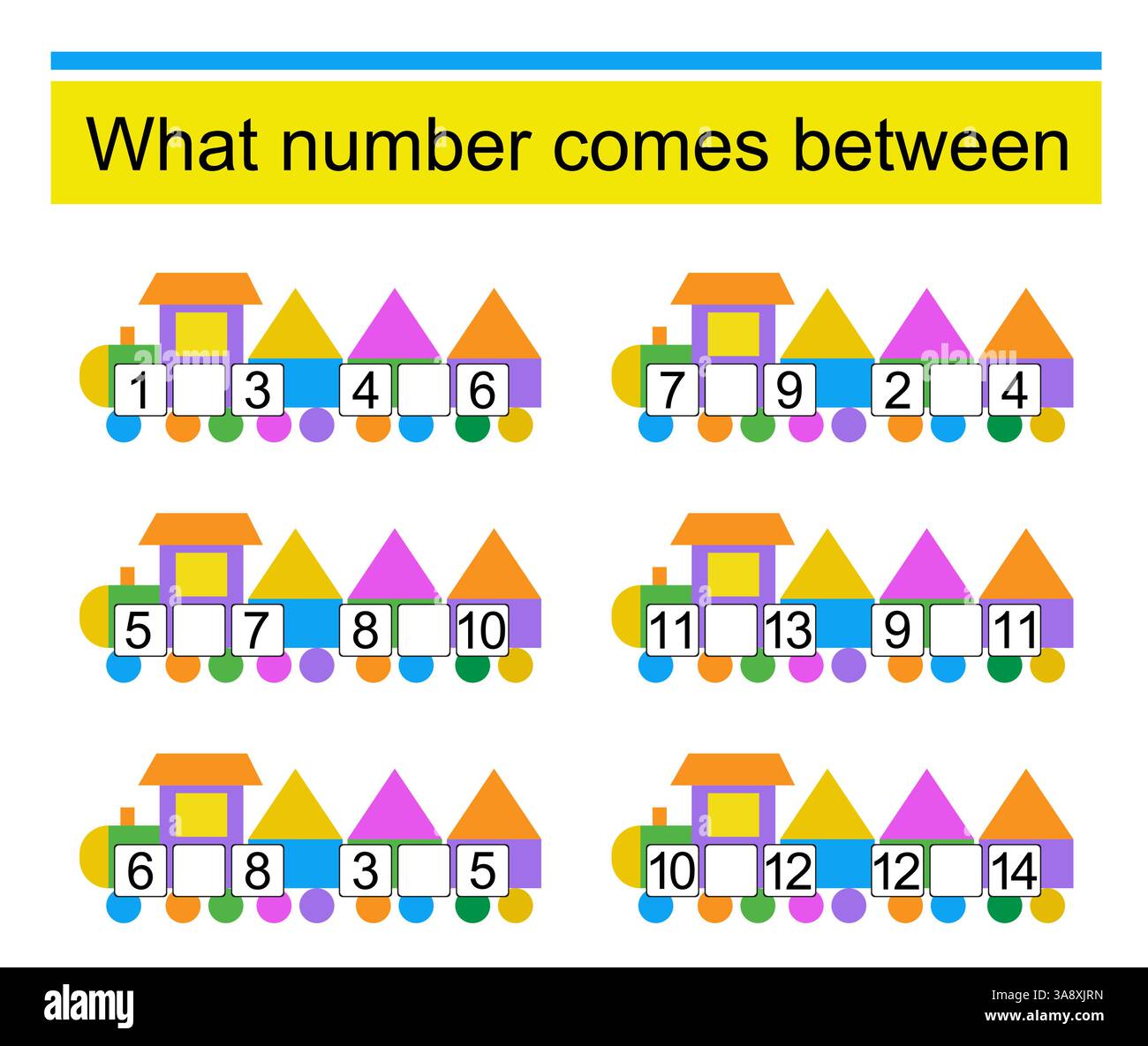 What number comes between? Math worksheets for children. Vector ...