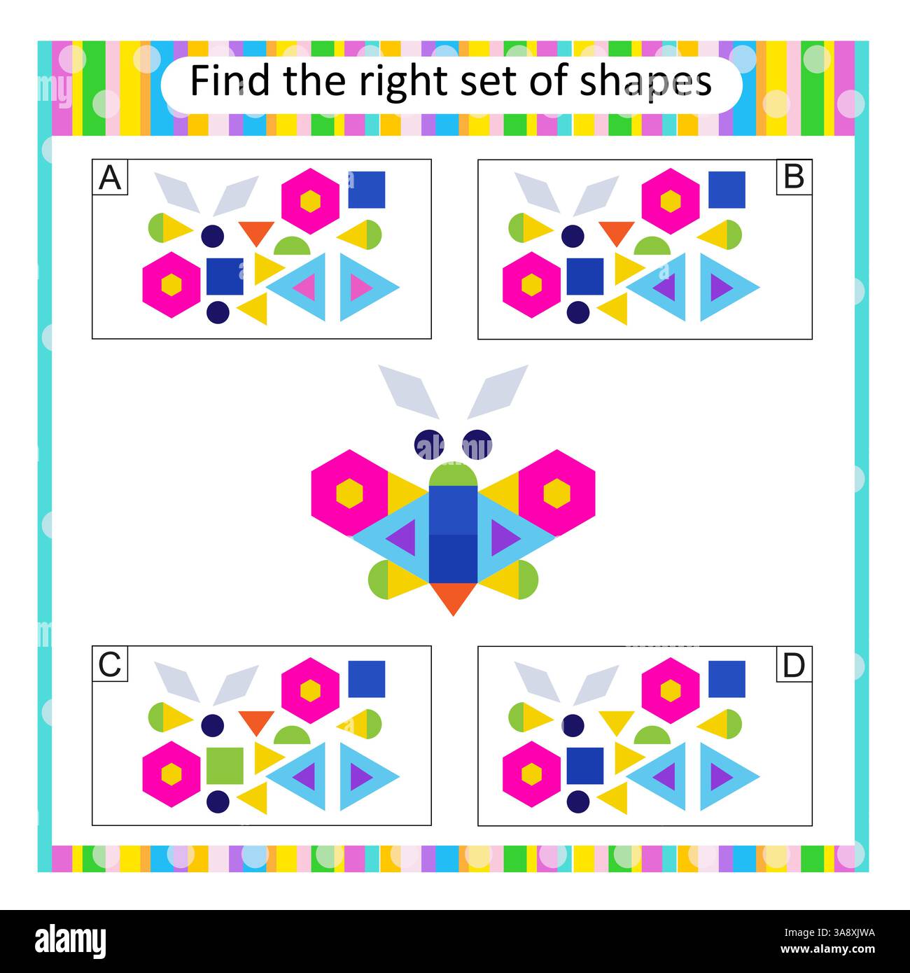 Logic puzzle for kids. Find the correct set of cartoon butterfly ...